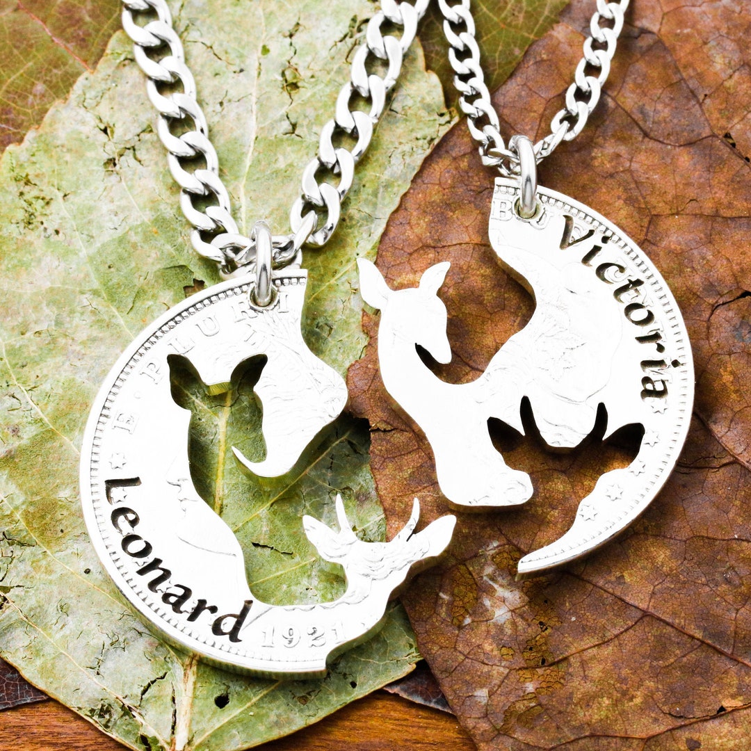 Hand Cut Coin Necklace: Engraved Spike and Fawn Siblings Jewelry - Etsy