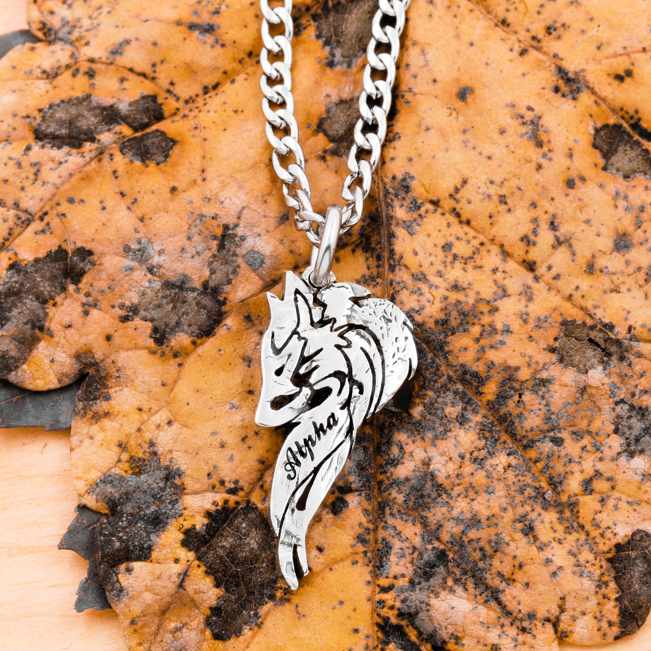 Lone Wolf Necklace with Custom Engraved Name Alpha Wolf Head | Etsy