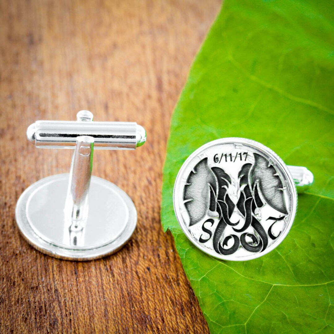 Engraved Silver Mercury Dime Elephant Cufflinks, Custom Anniversary ...