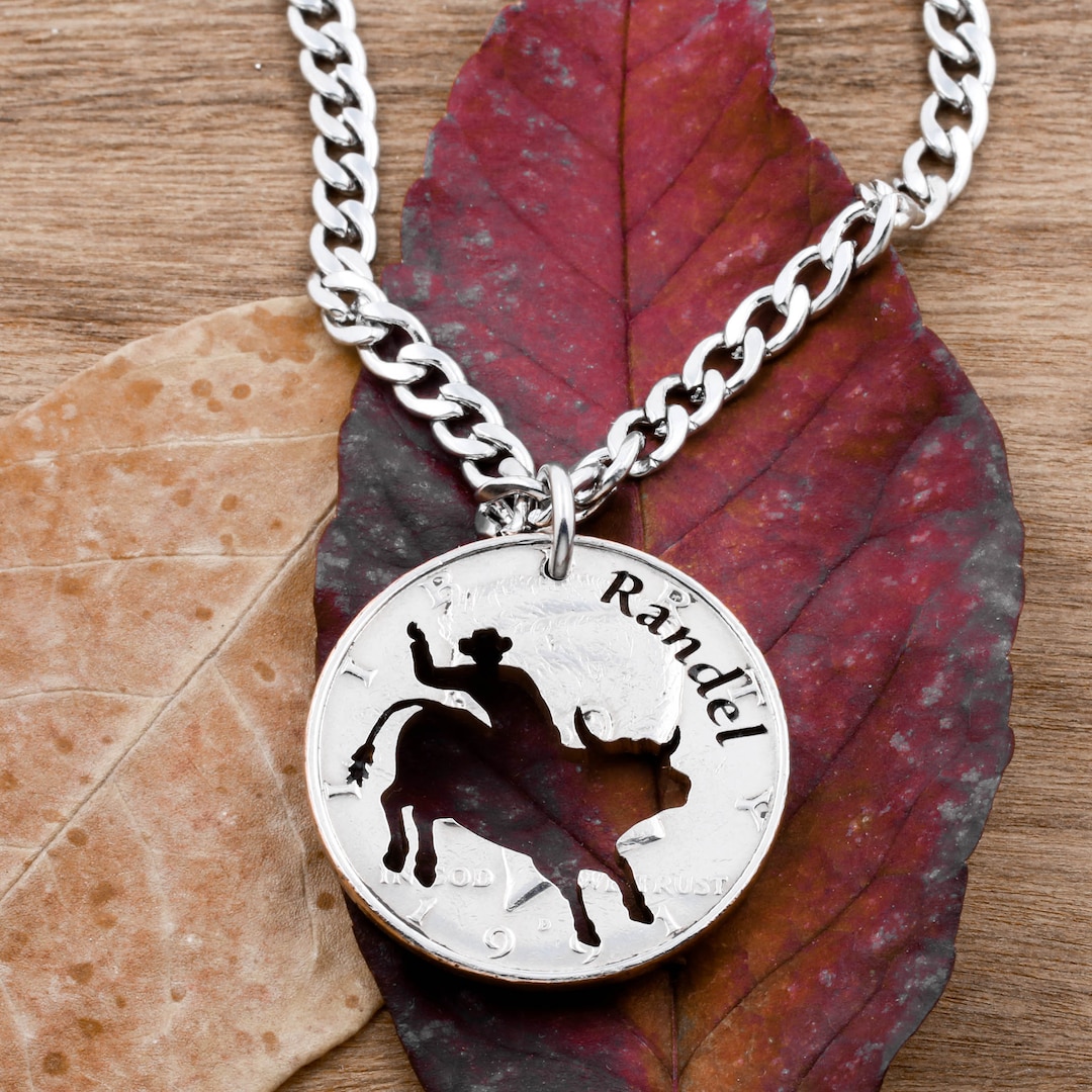 Bull Rider Necklace With Custom Engraved Name, Western Cowboy Jewelry ...