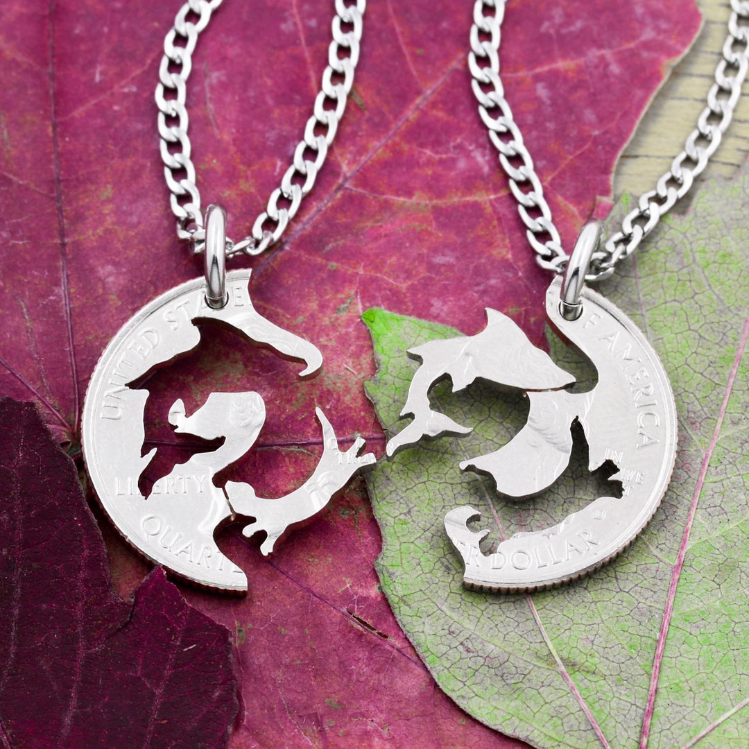 Hand Cut Coin Necklaces: Shark and Otter, BFF Jewelry - Etsy
