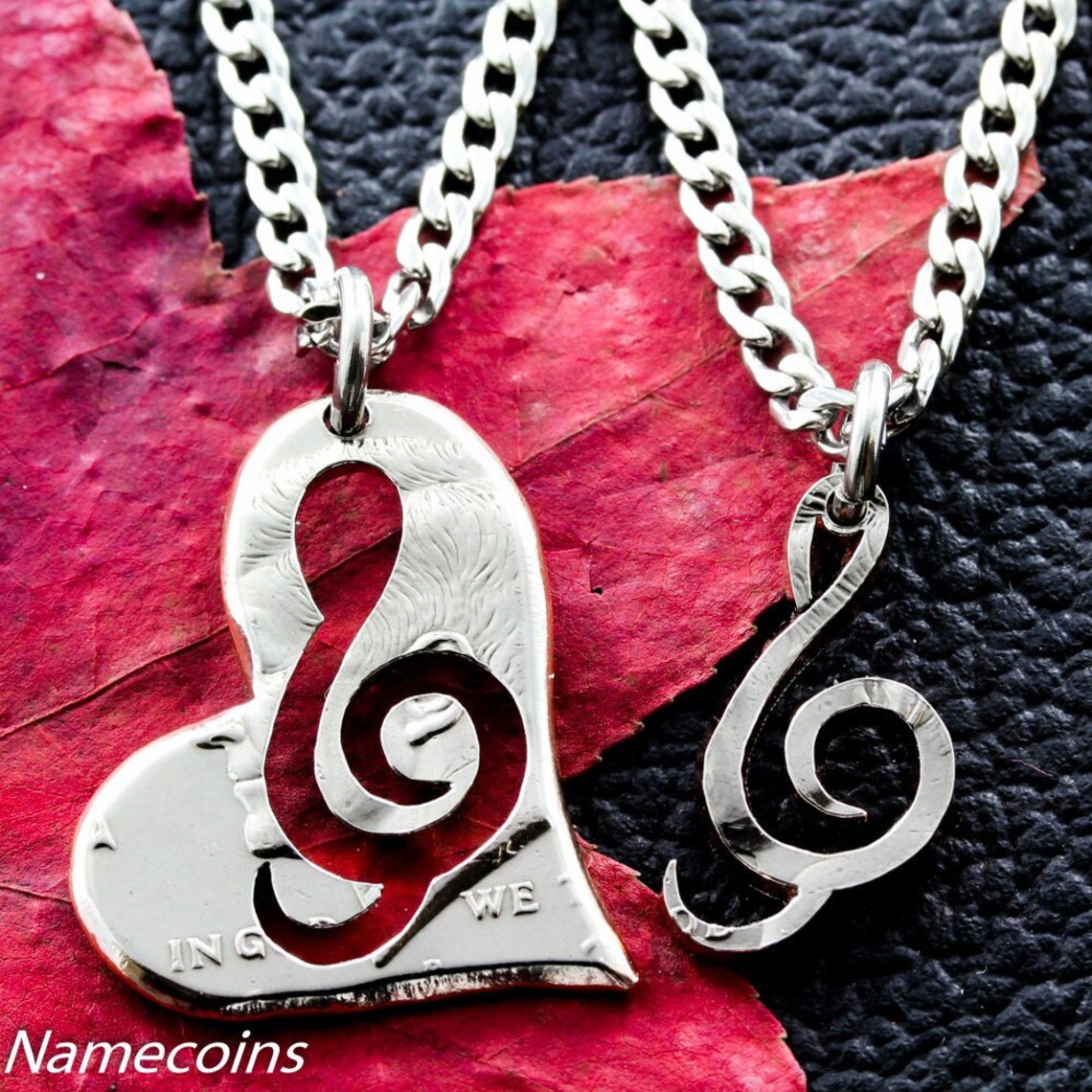 Treble Clef Heart BFF Necklaces Best Friends or Couples Music - Etsy