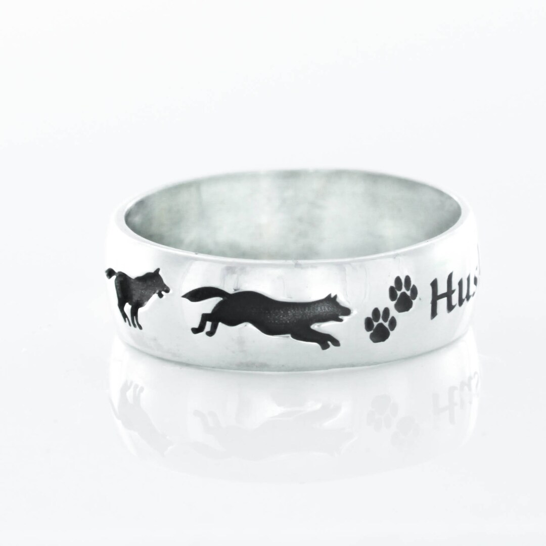 Silver Wolf Name Ring Wolf Paw Prints Running Wolves With - Etsy