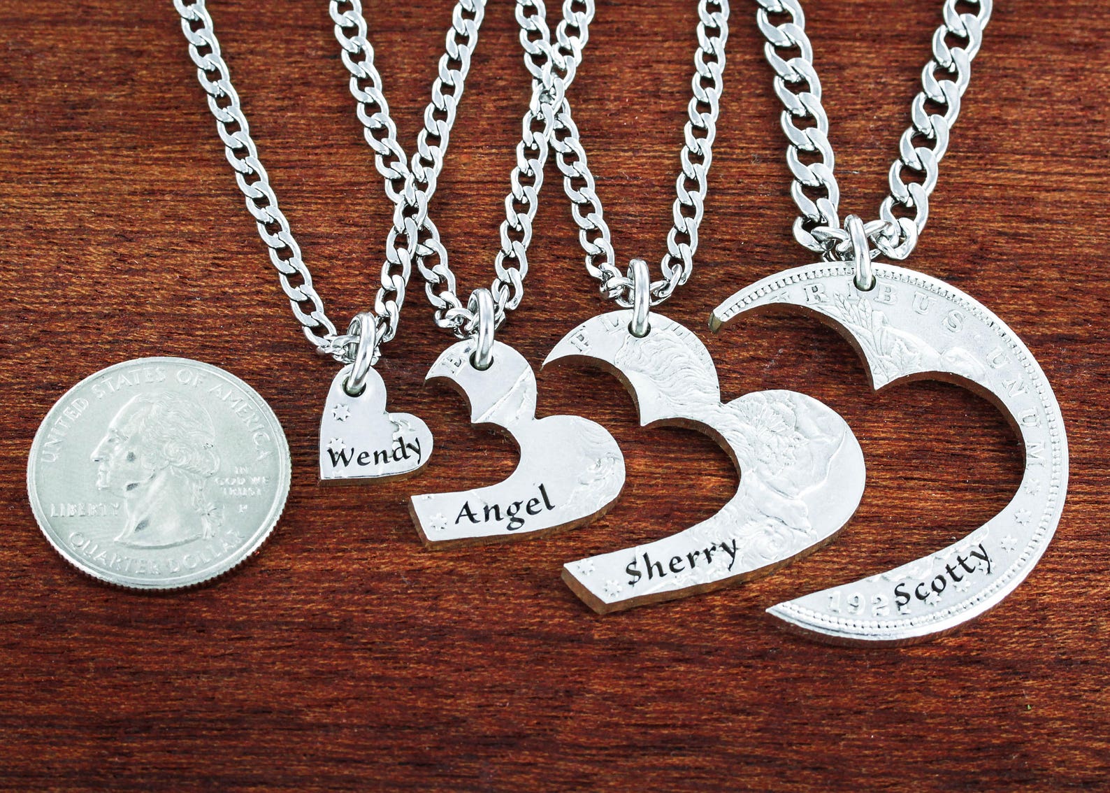 4 Best Friends Heart Necklaces Custom Names Engraved Love - Etsy