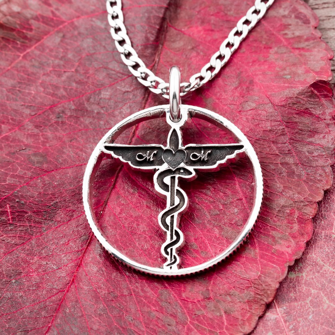 Caduceus Symbol Necklace, Custom Initials, Medical Gift, RN Jewelry ...