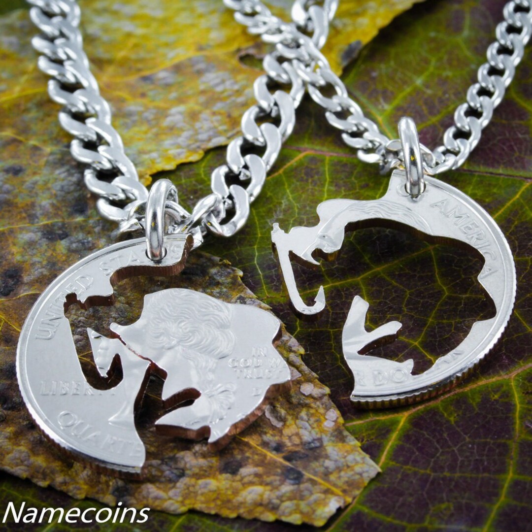 Hand Cut Coin Couples Necklaces: Fishing Hook & Bass Jewelry - Etsy
