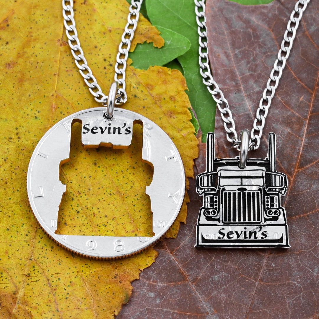 Inside Outside Semi-truck Necklaces, Custom Engraved Names, Road Truck ...