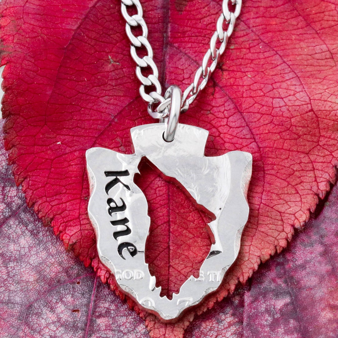 Hand Cut Coin Arrowhead Necklace: Custom Engraved Wolf Jewelry - Etsy