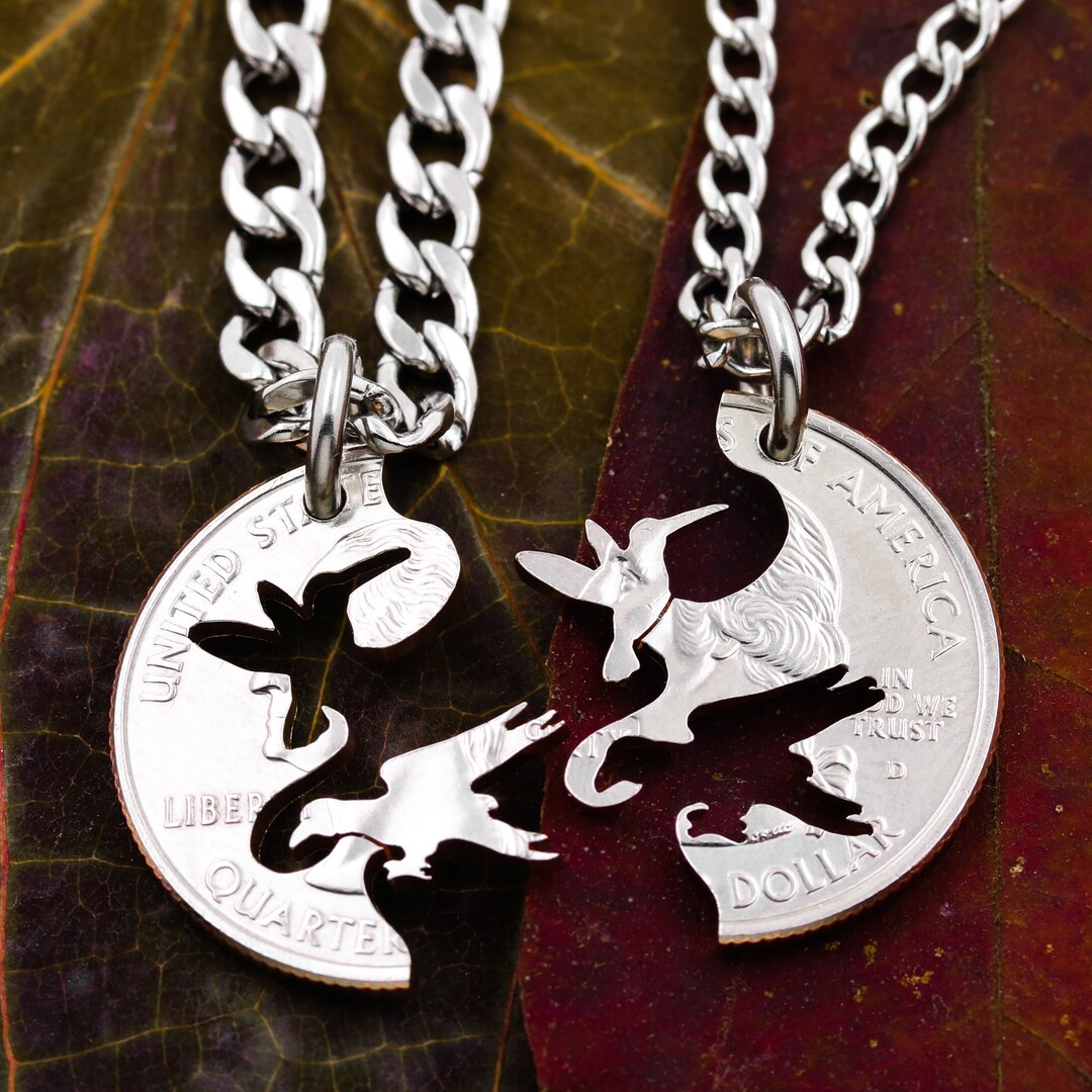 Hand Cut Coin Necklace Set: Falcon & Hummingbird BFF Jewelry - Etsy
