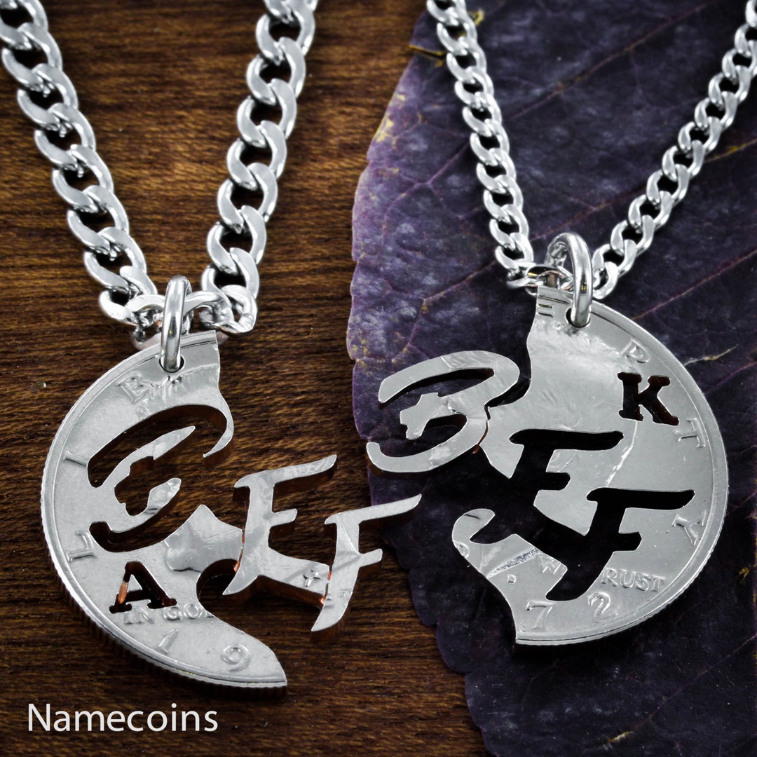 Hand Cut Coin BFF Necklaces, Personalized Initial Best Friend Gift - Etsy