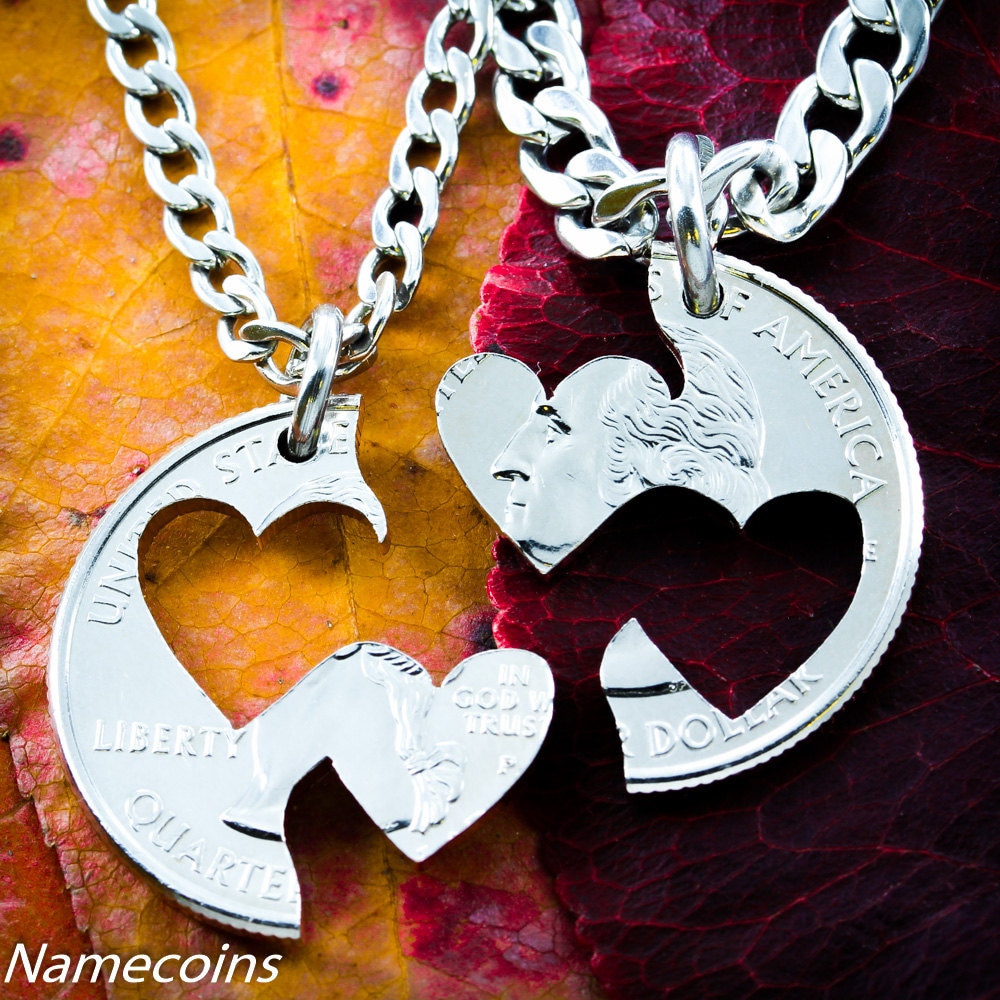 Double Heart Necklaces Couples Jewelry Interlocking Hand Cut | Etsy