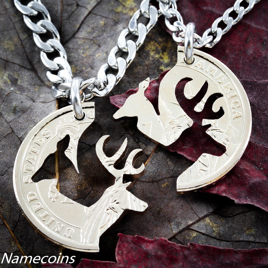 Deer Cut Coin Necklace Couples Interlocking Gold Dollar Buck - Etsy