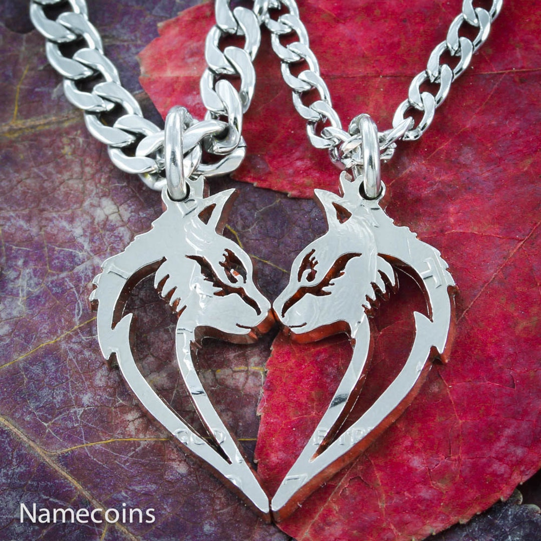 Hand Cut Coin Cat Necklaces: Heart Shape BFF Animal Jewelry Set - Etsy