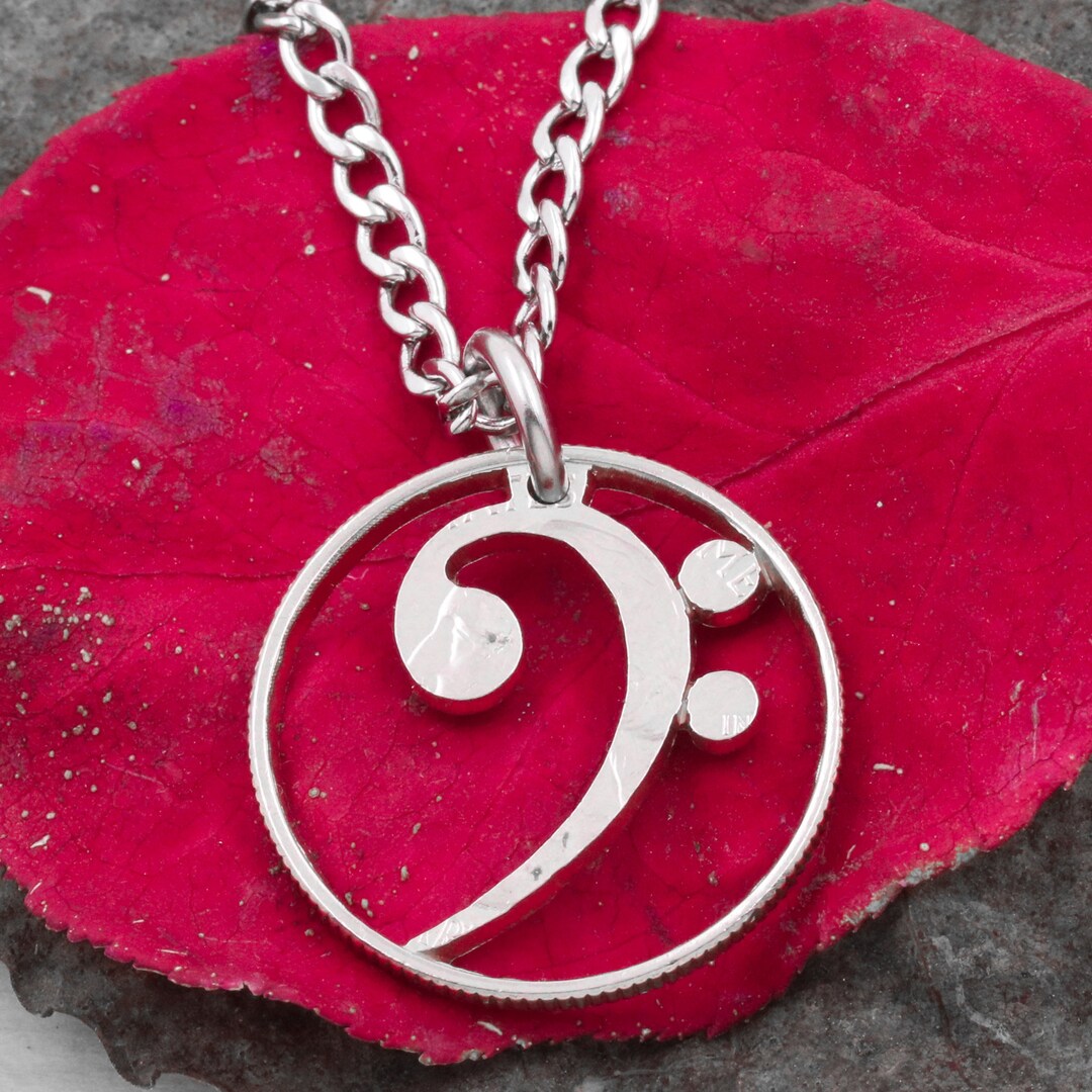 Hand Cut Coin Bass Clef Necklace: Musician Gift - Etsy