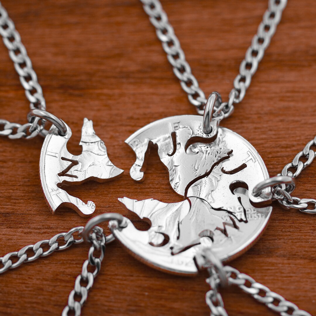 5 Best Friend Wolf Necklaces, Five Wolves With Custom Initials, Best ...
