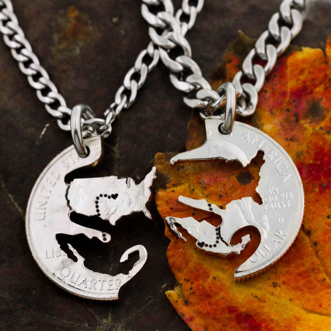 Hand Cut Coin Necklaces: Personalized Long Distance Relationship Gift ...