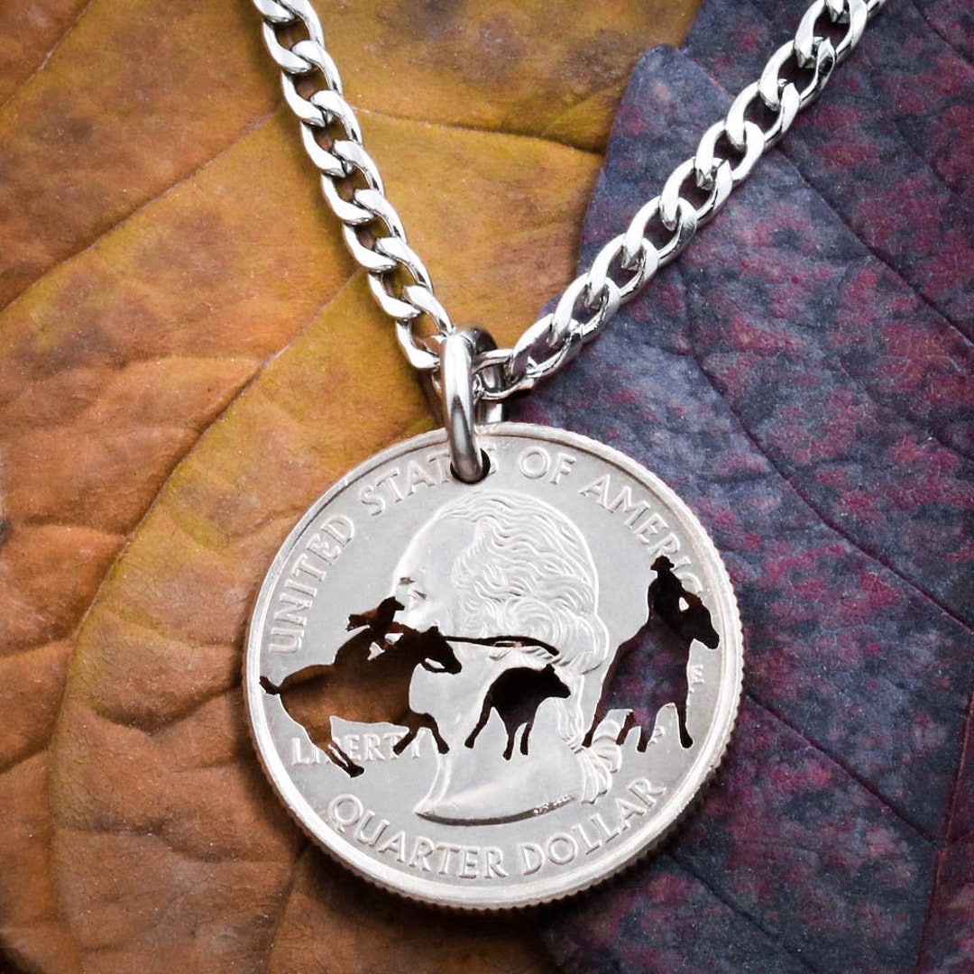 Woman Calf Roper Necklace, Team Roping, Western Jewelry, Hand Cut Coin ...