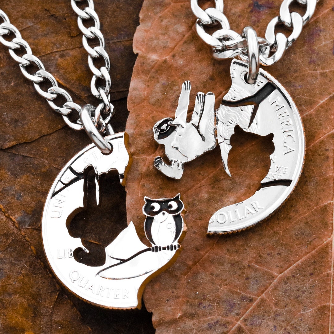 Sloth and Owl Best Friends Necklaces, Engraved Owl and Sloth, Couples ...