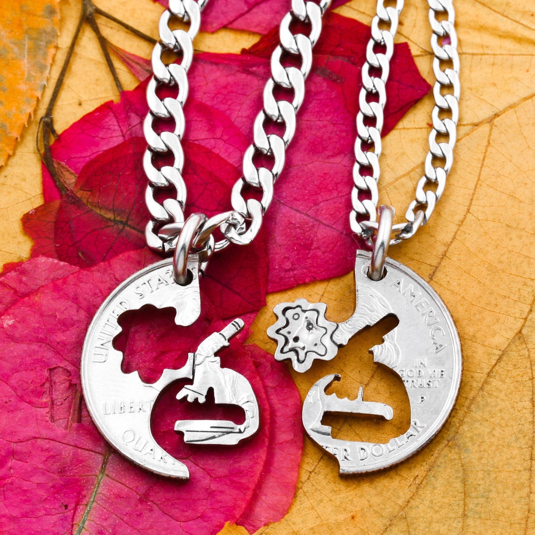 Hand Cut Microscope & Germ Necklace: Science BFF Jewelry - Etsy