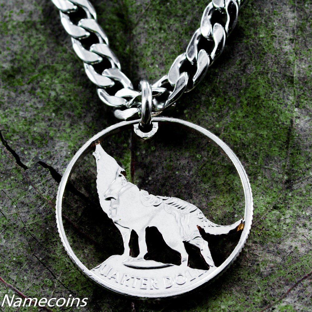 Wolf Jewelry Howling Wolf Necklace Hand Cut Coin Quarter - Etsy
