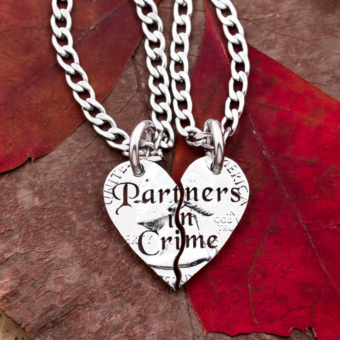 Split Heart Necklaces, Engraved Partners in Crime, Best Friends, BFF ...