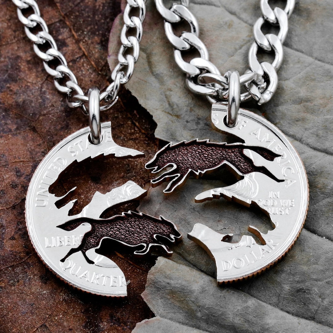 Wolf Necklace, Running Wolves Jewelry, BFF Gifts, Best Friends Forever ...