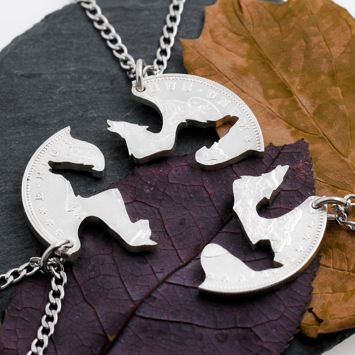 3 Best Friend Wolves and Cat Necklaces Two Wolves and One | Etsy