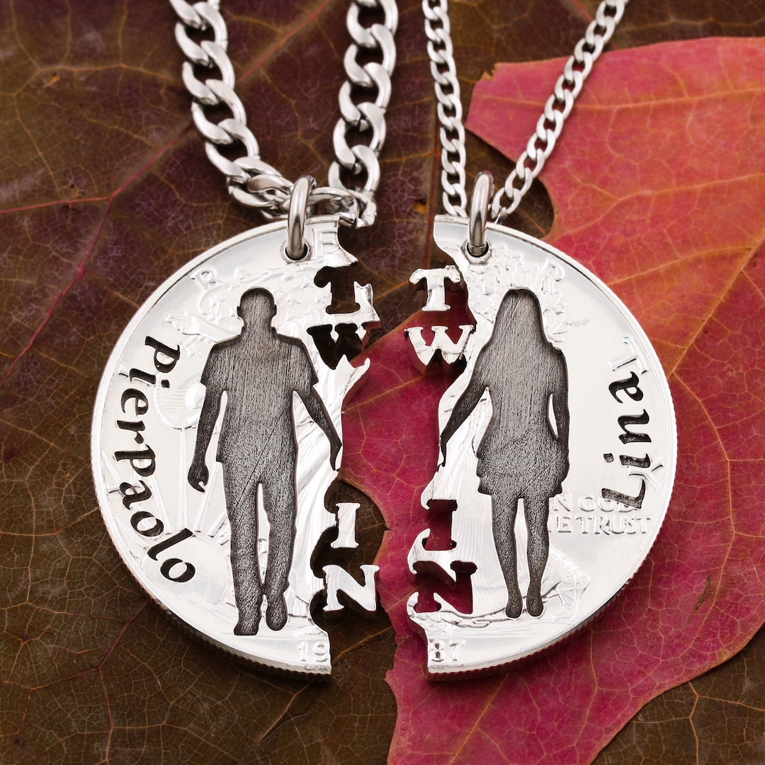 Older TWIN Sibling Necklaces, Fraternal Twins, Engraved Names, Family ...