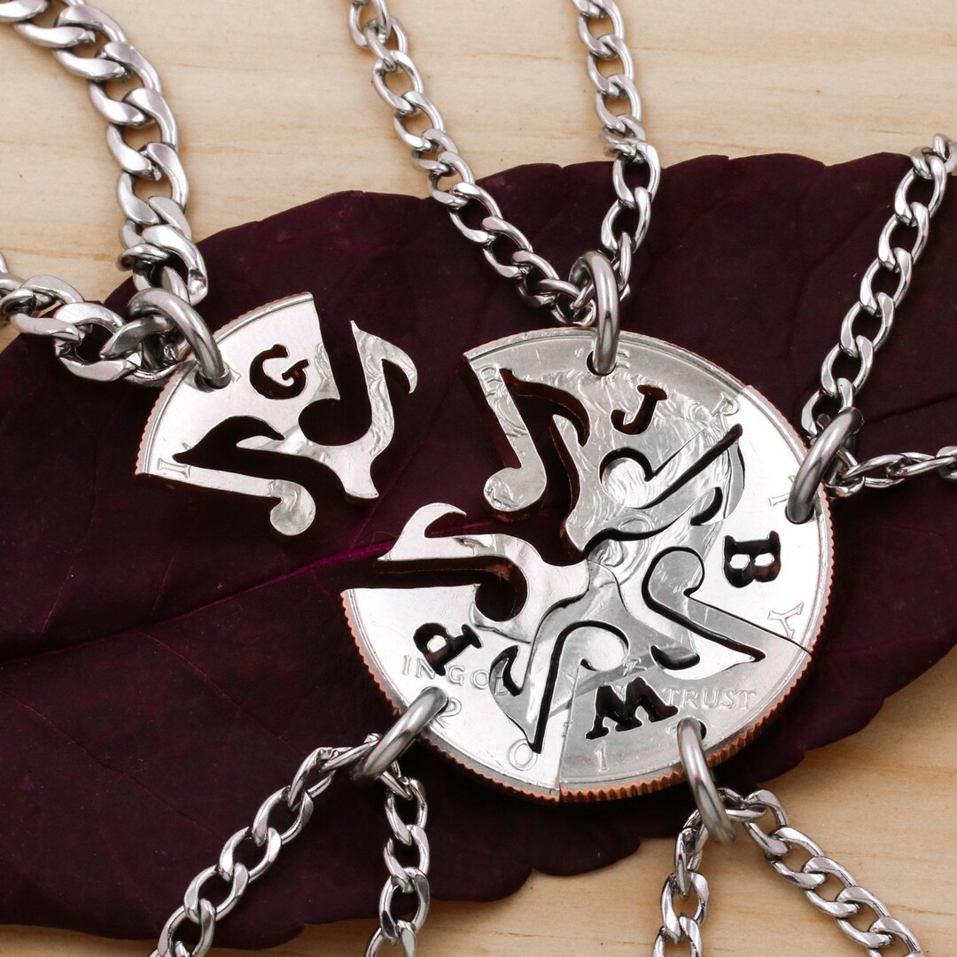 5 Piece Best Friends Music Note Necklaces, Custom Cut Initials ...