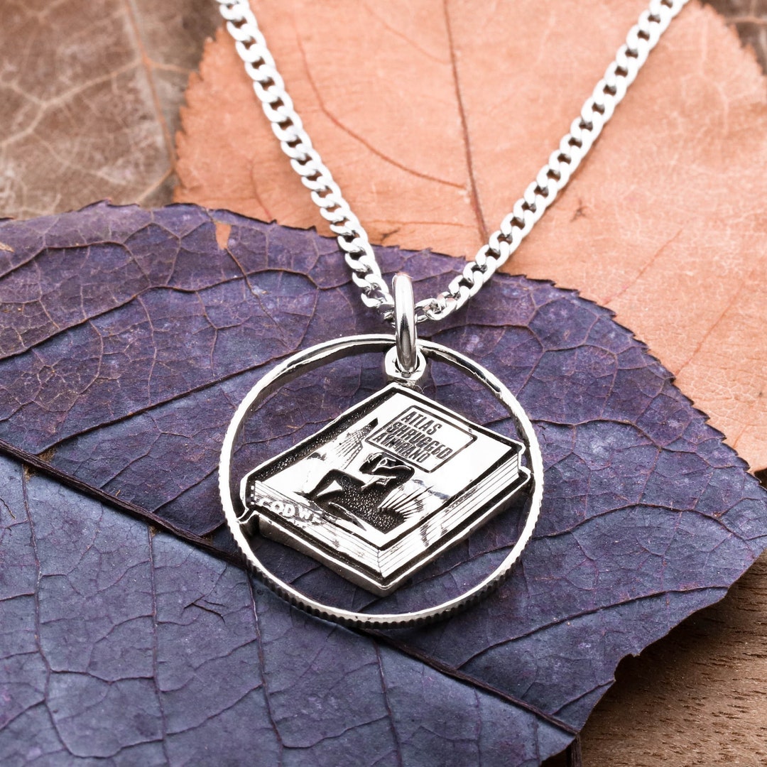 Book Cover Necklace, Atlas Shrugged by Ayn Rand, Articulate Thin Rim ...