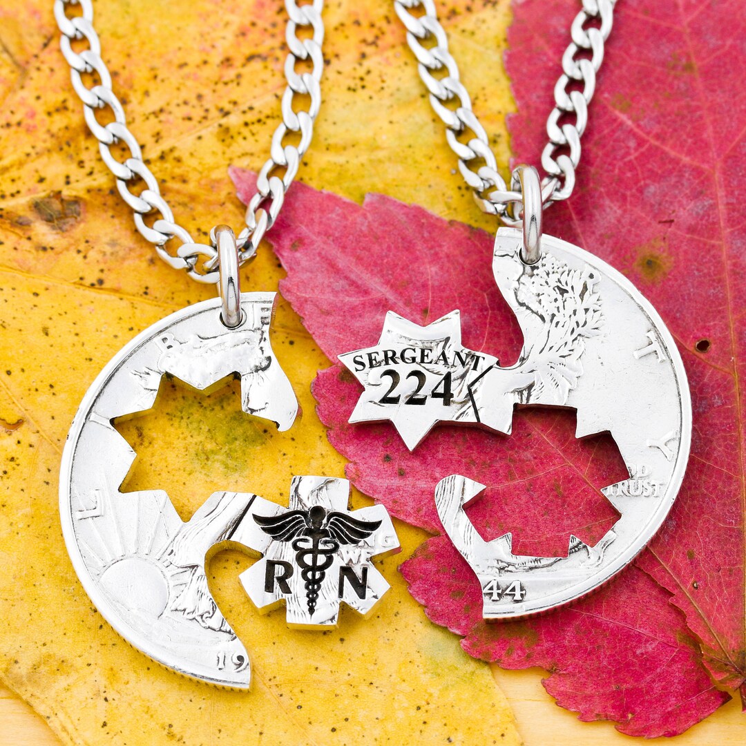 Hand Cut Coin Couples Necklace: RN Nurse & Police Badge Jewelry - Etsy