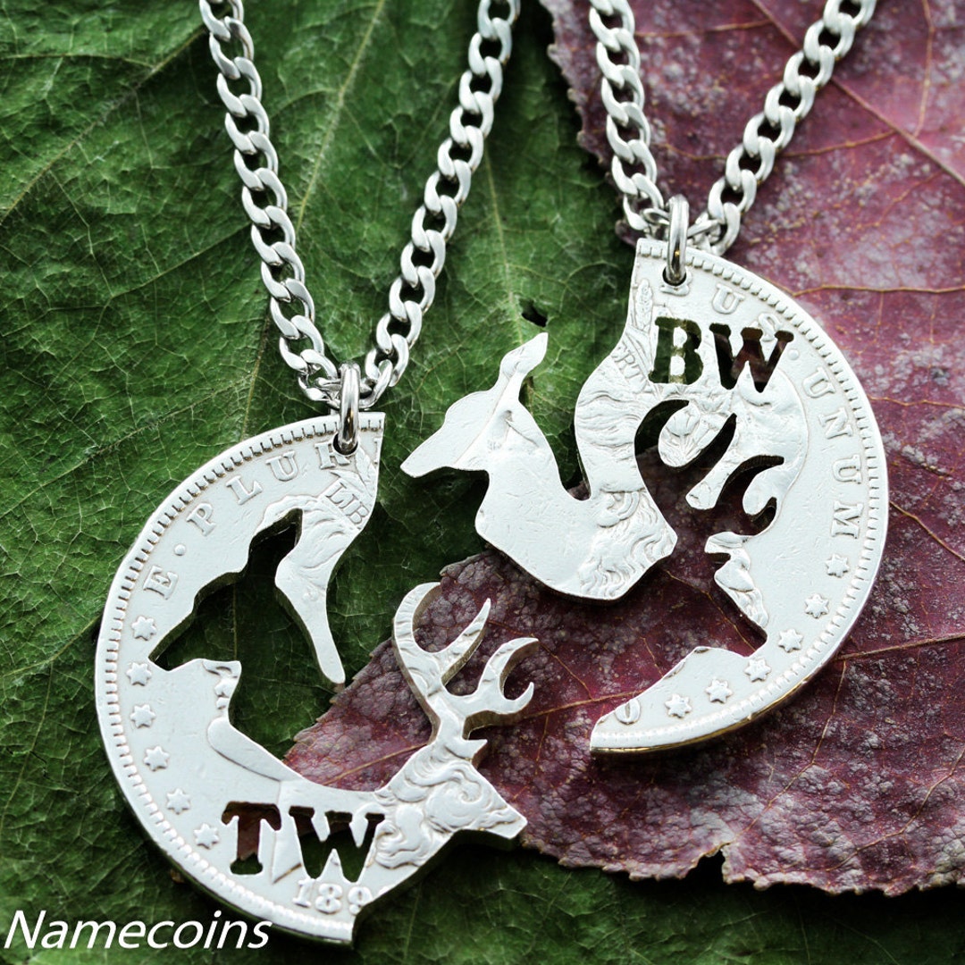 Real Silver Dollar Buck and Doe Cut With Your Initials on Each Side ...