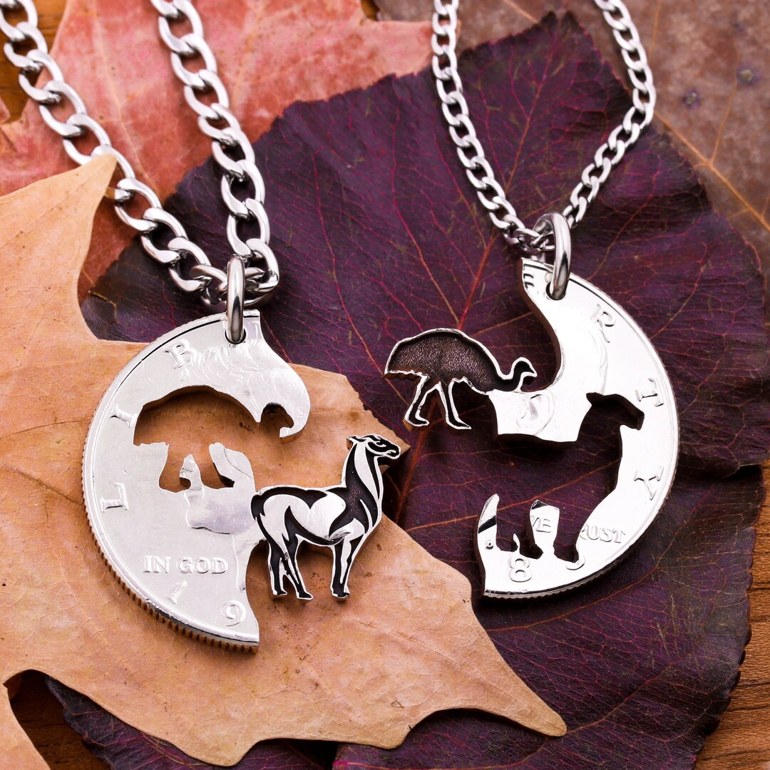 Llama and Ostrich Best Friends Necklaces, Couples Interlocking Relationship Necklaces, BFF ...