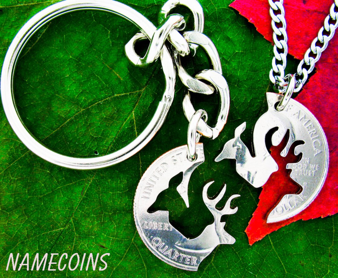 Buck and Doe Keychain, Hunting Jewelry, Deer Necklace, Interlocking Set ...