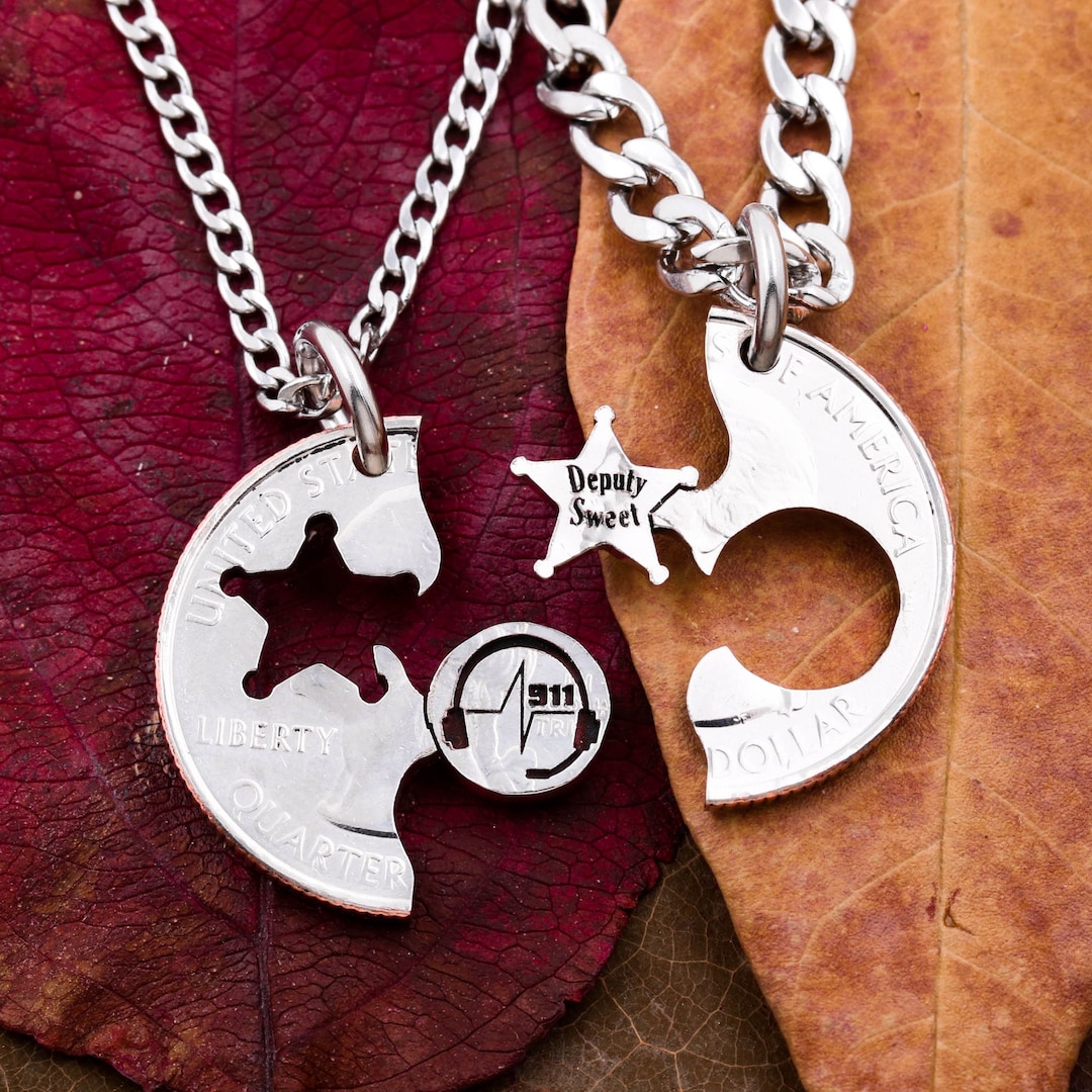Hand Cut Coin Necklace Set: Sheriff Badge & 911 Dispatcher, Custom ...