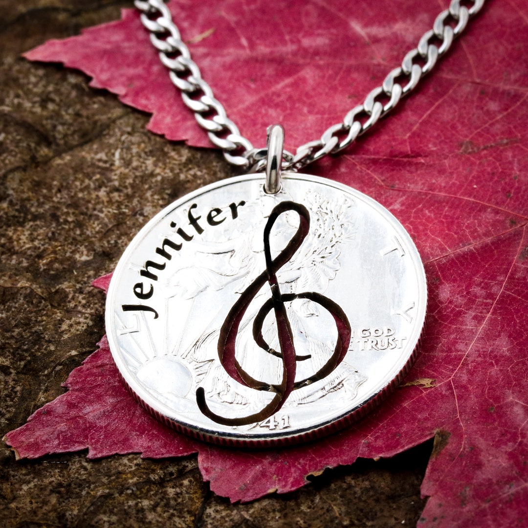 Treble Clef Musical Coin Necklace, Musicians Artistic Music Note ...