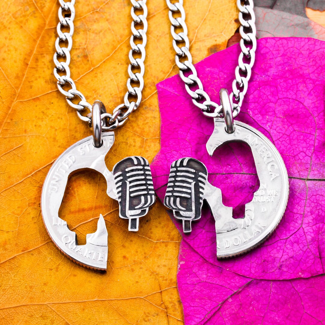 Hand Cut Coin Microphone Necklace Set: Interlocking Vocalist Jewelry - Etsy