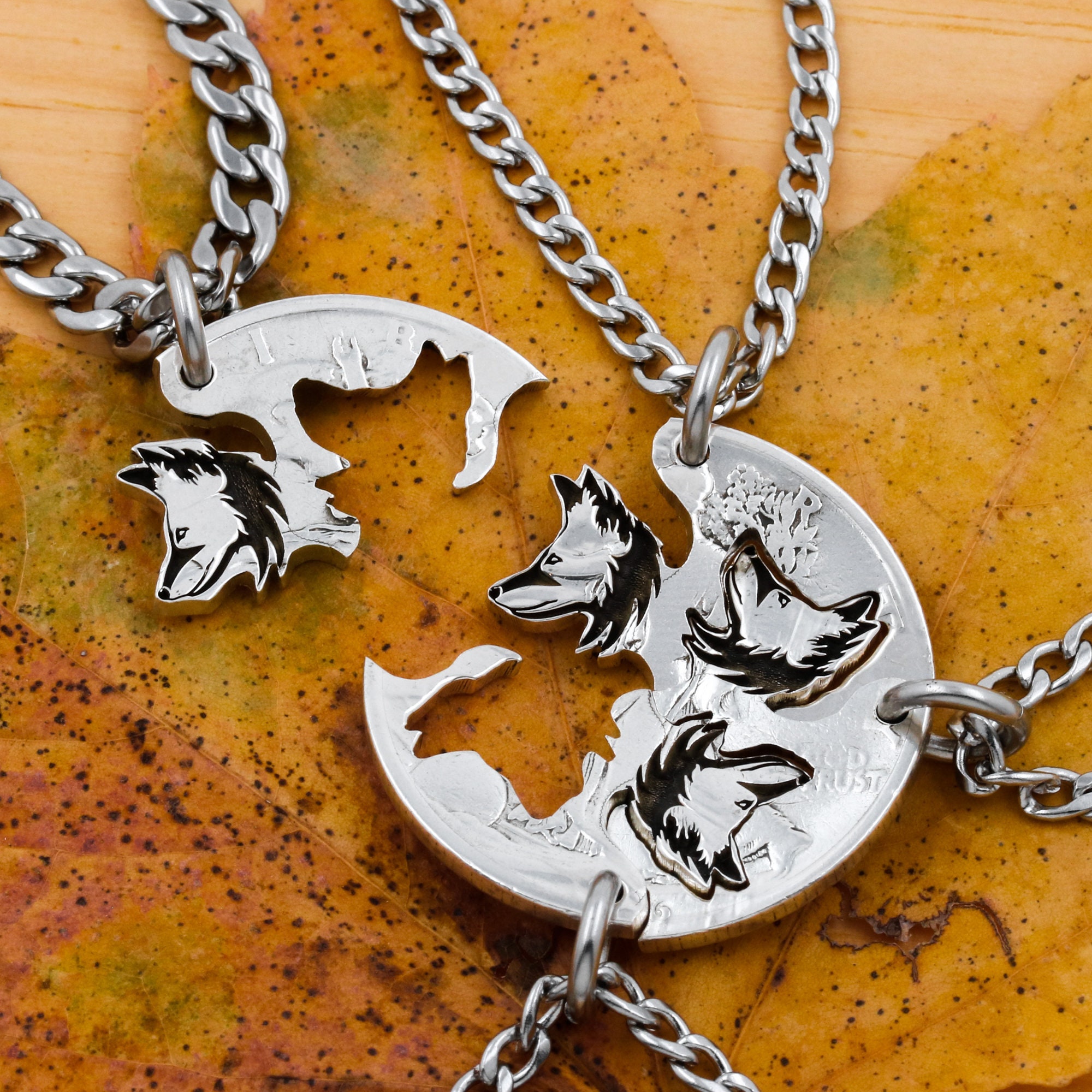 4 Piece Fox Heads Necklaces Engraved Wolves BFF Gifts Kids | Etsy