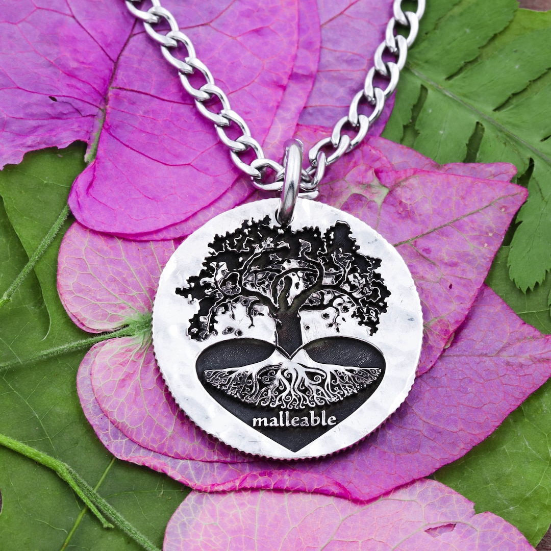 Engraved Family Ash Tree Necklace: Hammered Silver Coin, Custom Surname ...