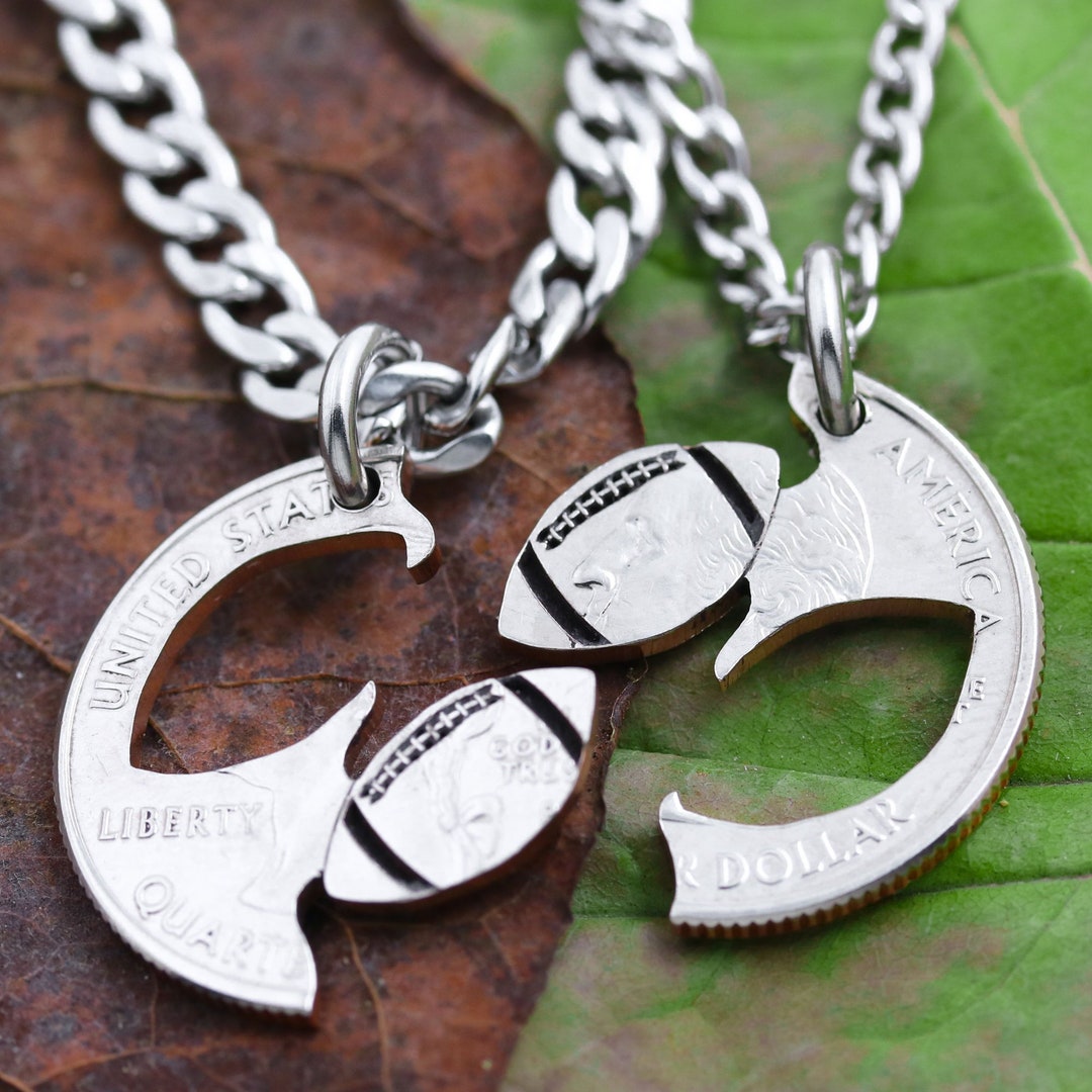 Hand Cut Coin Football Split Necklaces, Best Friends Jewelry - Etsy