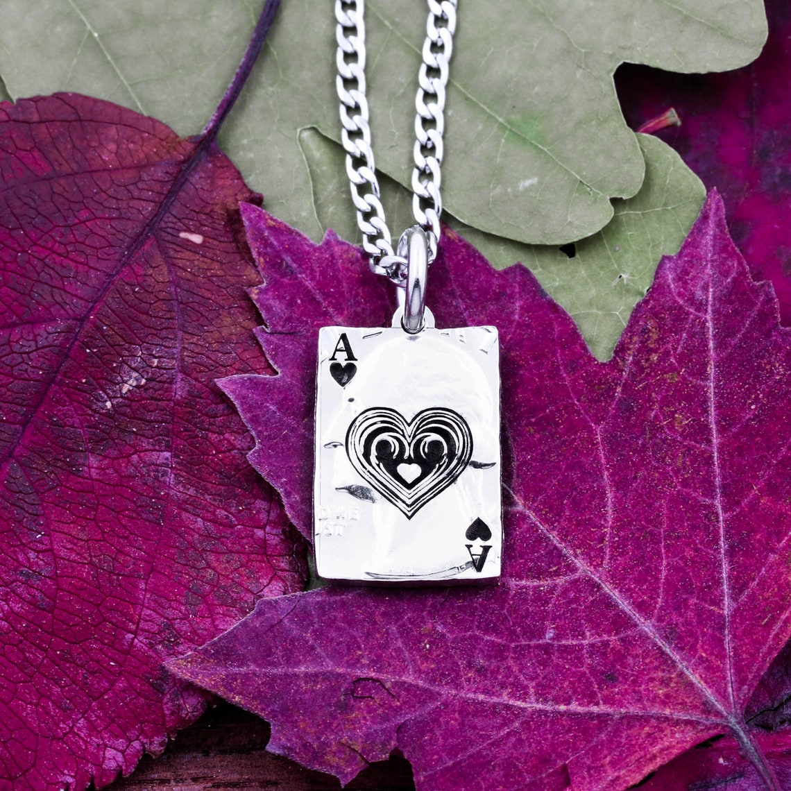 Etched Design of Ace of Hearts Engraved Heart Necklace - Etsy