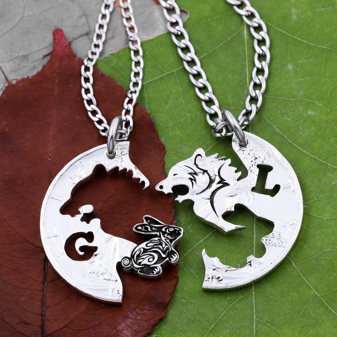 Hand Cut Coin Necklaces: Engraved Bunny & Bear, Custom Initial Jewelry ...