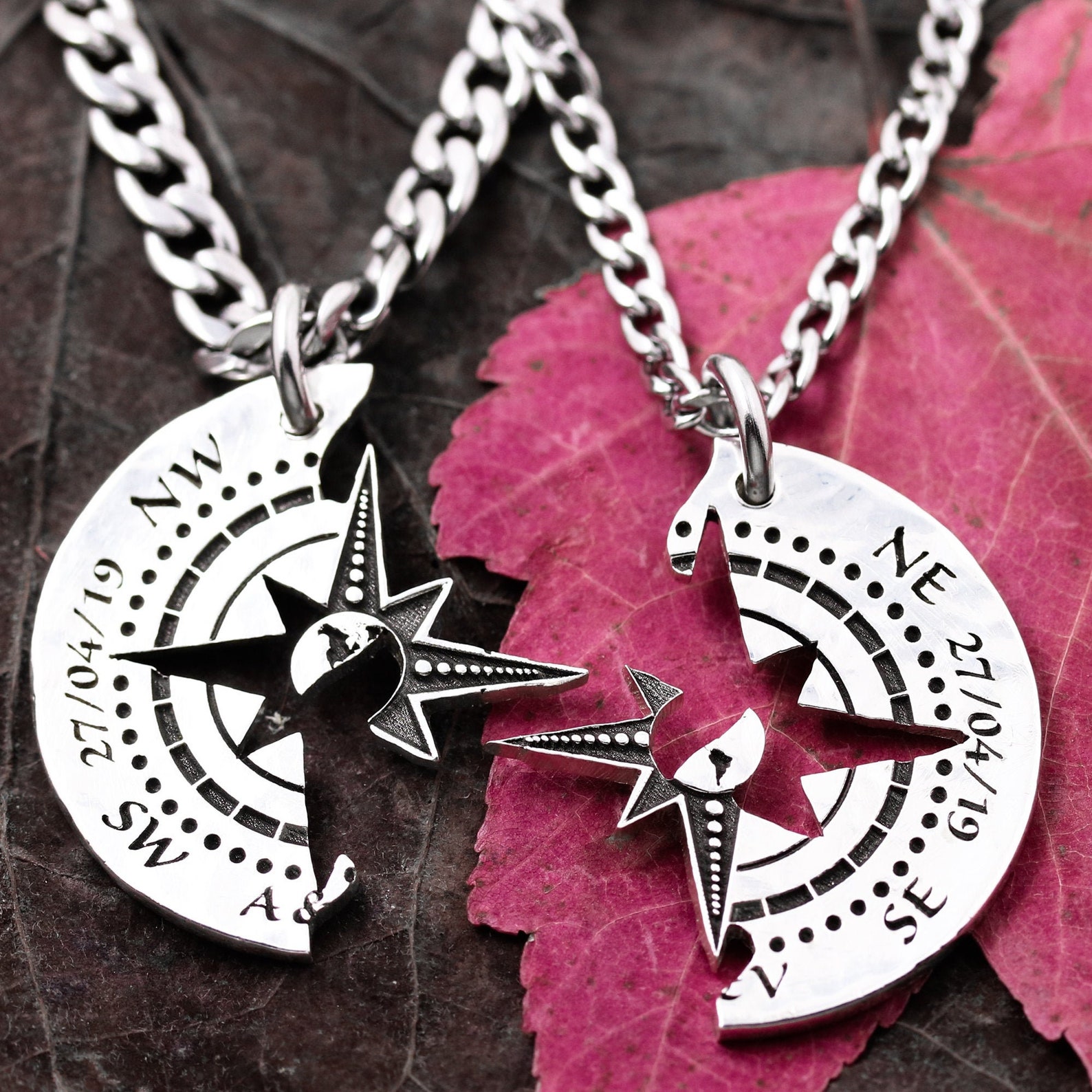 Compass Couples Necklaces Engraved Dates Best Friends | Etsy