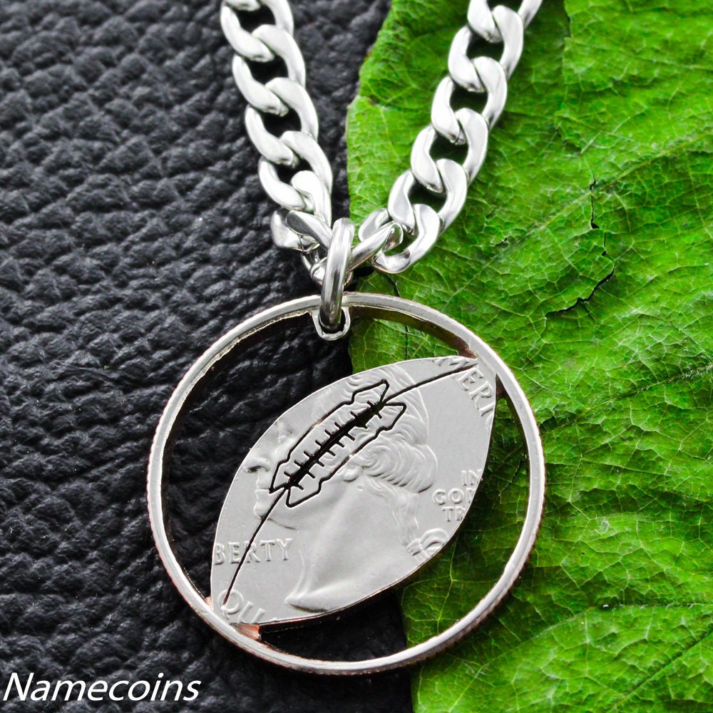 Football Necklace Sports Gifts for boys Hand Cut Quarter | Etsy