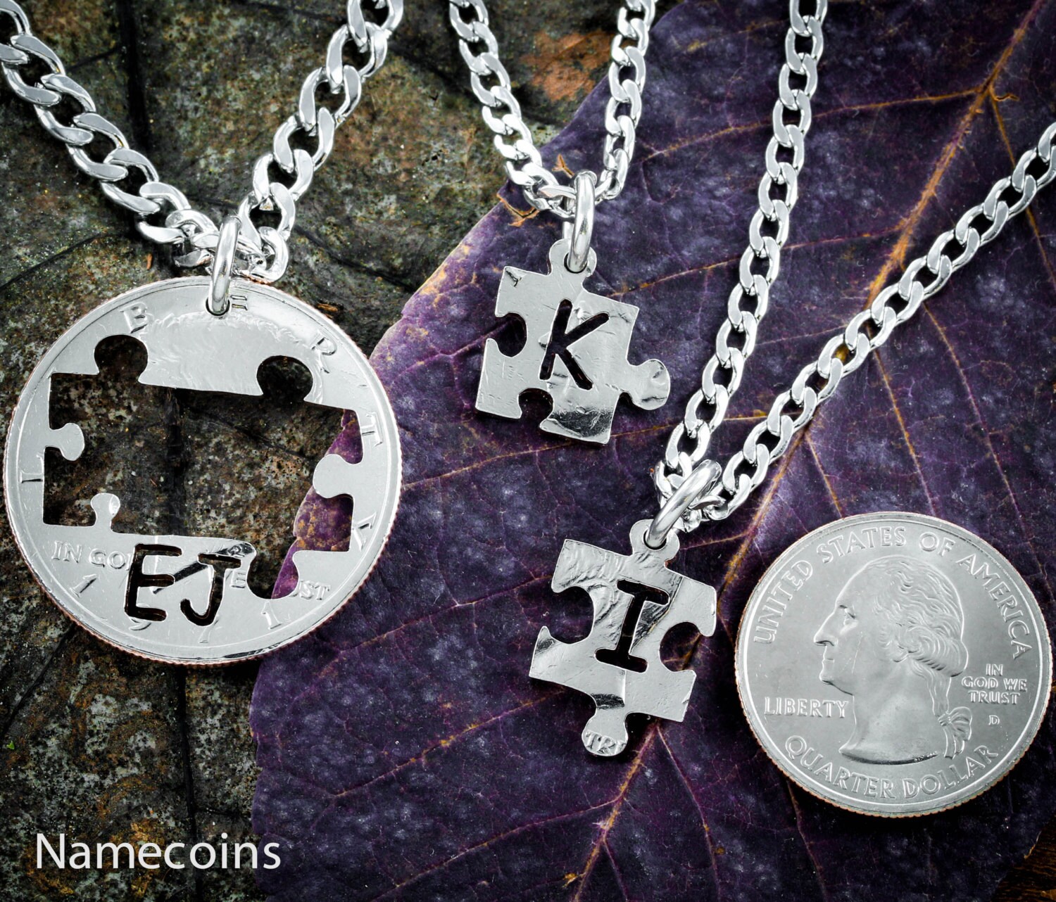 3 Custom Initials Best Friends Puzzle Piece Necklaces or - Etsy