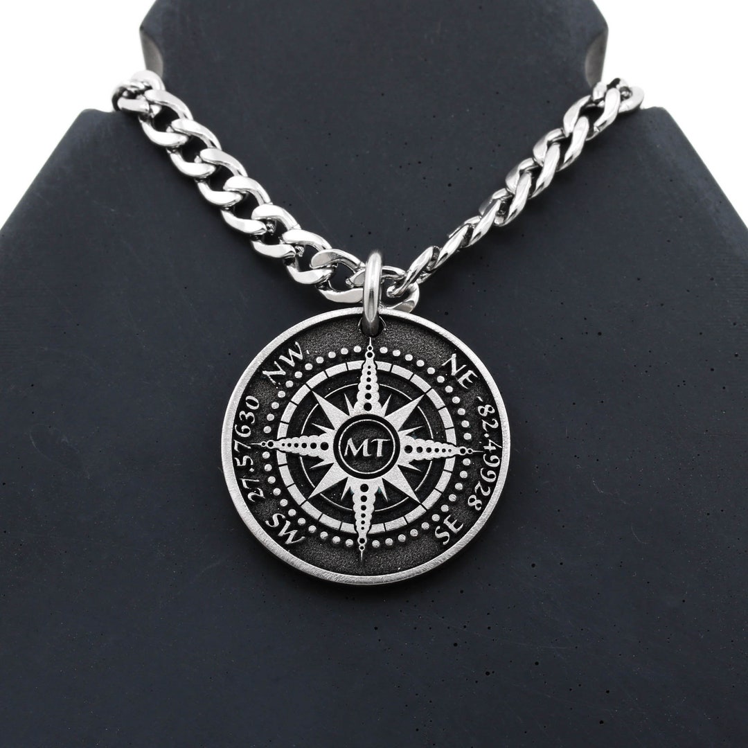 Titanium Compass, Custom Engraved Coordinates and Initials, Nautical ...