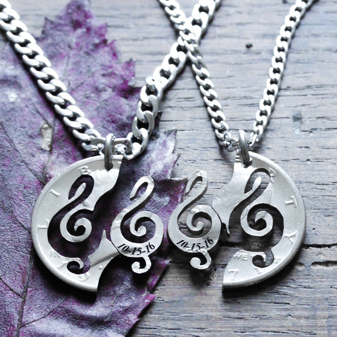 Treble Clef Necklaces With Custom Dates, Couples and BFF Jewelry, Music ...