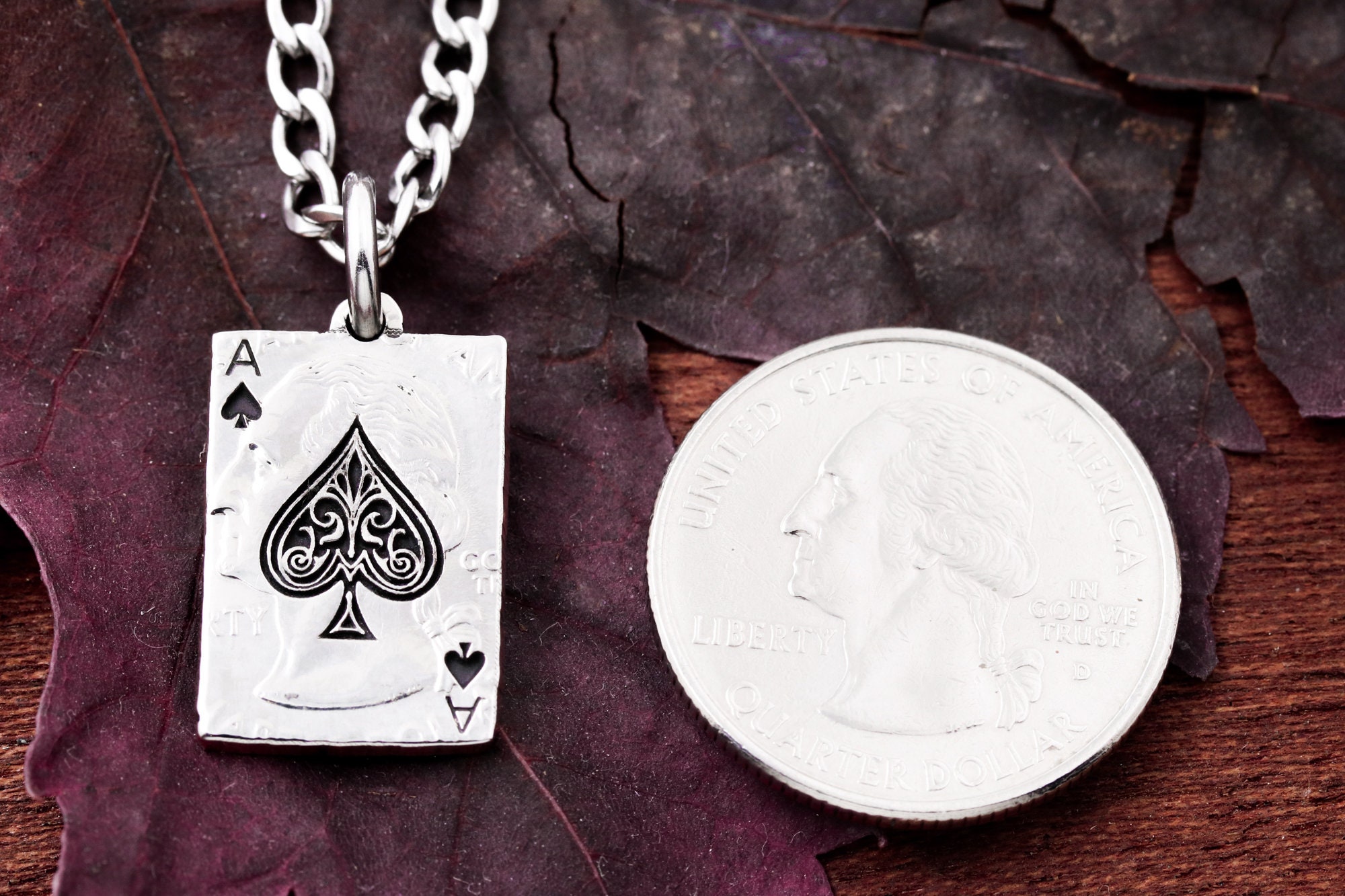Ace of Spades, Playing Card Necklace, Engraved Spade Design, Hand Cut ...