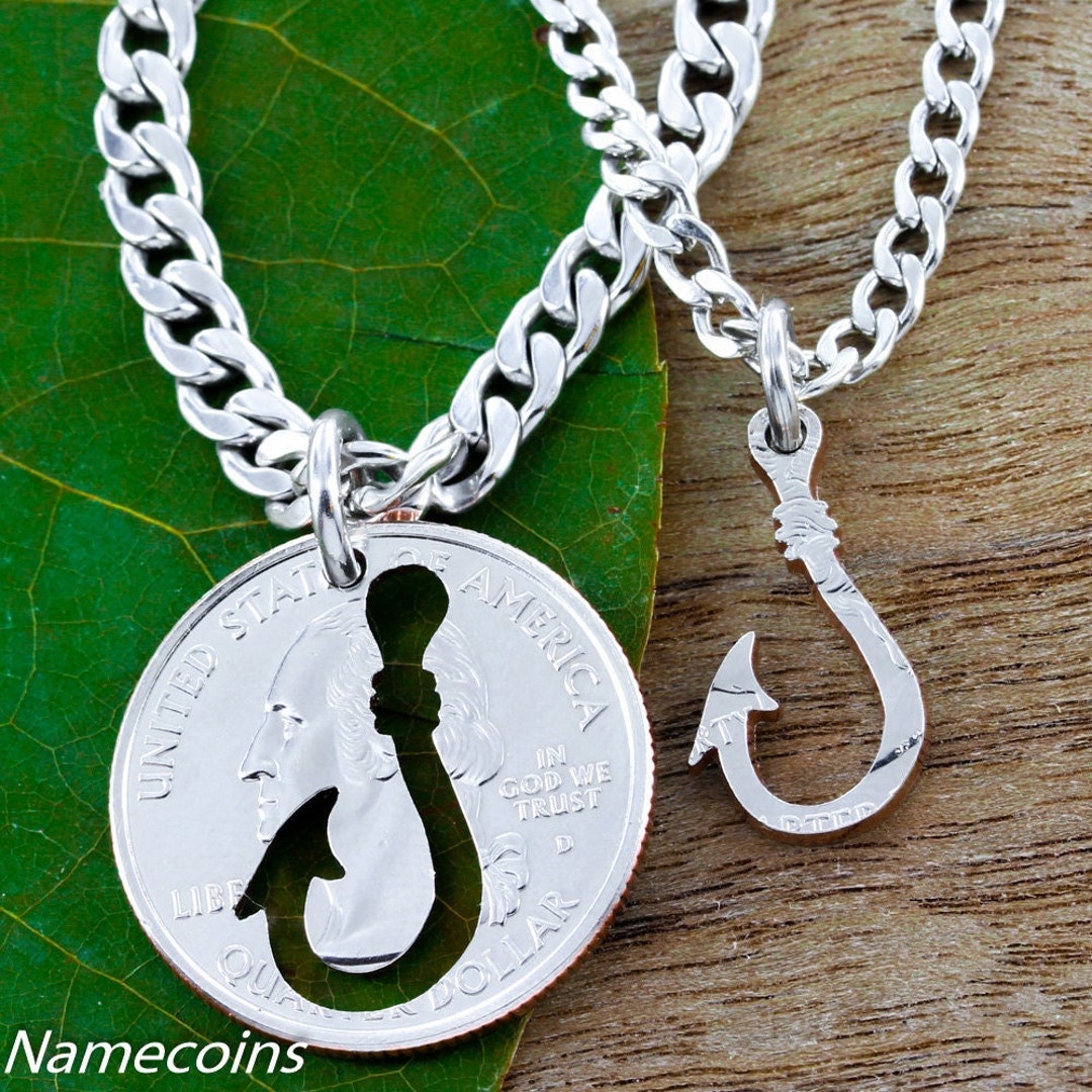 Hand Cut Coin Fish Hook Necklaces: Quarter Fishing Gift - Etsy