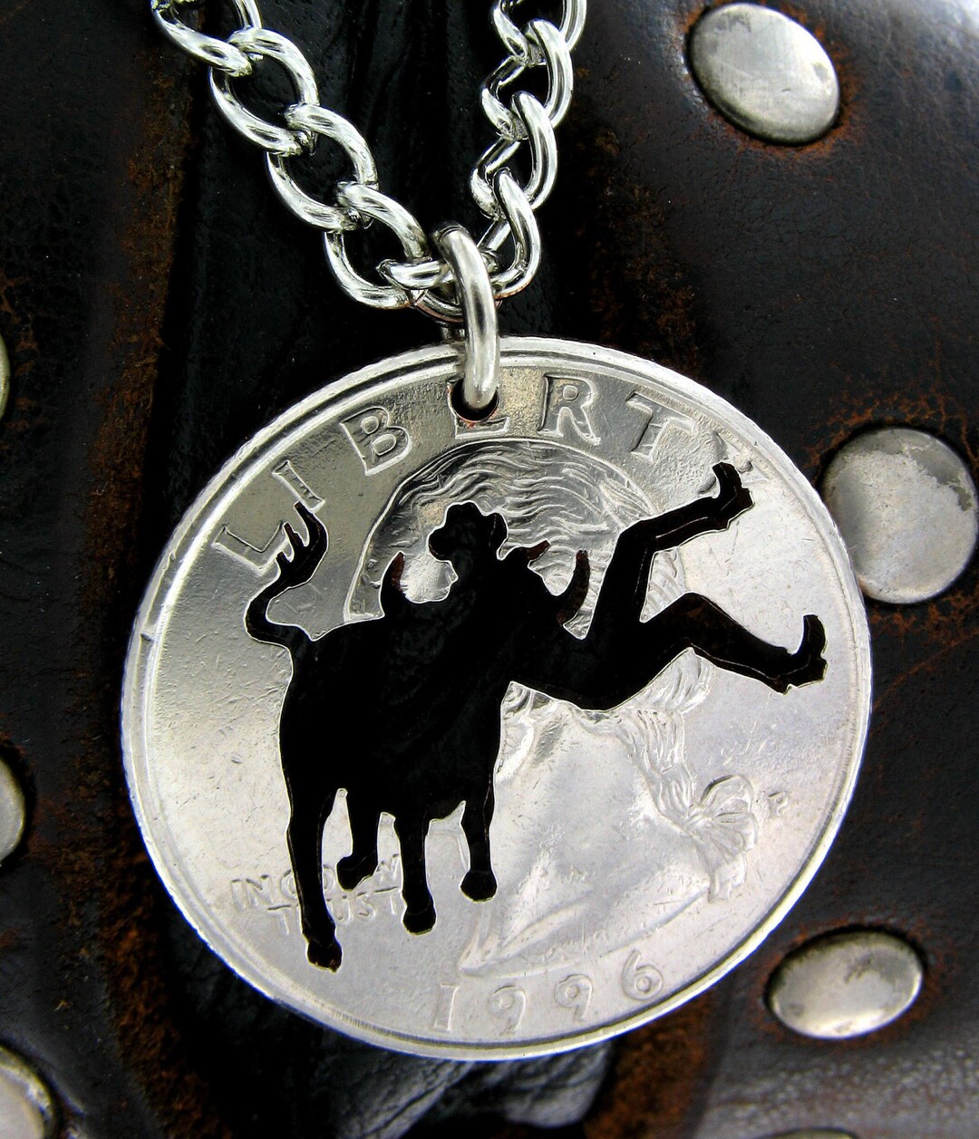 Bull Rider Necklace, Western Jewelry, Hand Cut Coin - Etsy